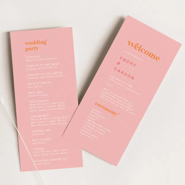 Retro Summer | Pink and Orange Wedding Program | Zazzle
