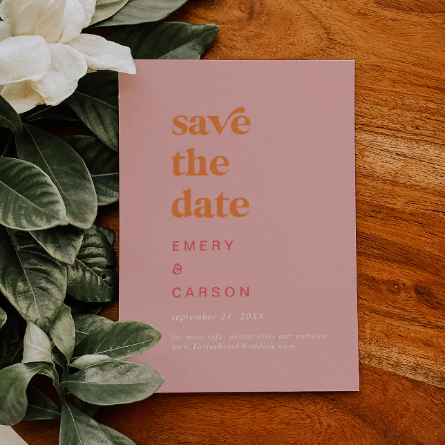Retro Summer | Pink and Orange Wedding Save The Date | Zazzle