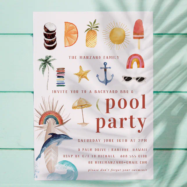 Retro Summer Surf | Pool Party Invitation | Zazzle