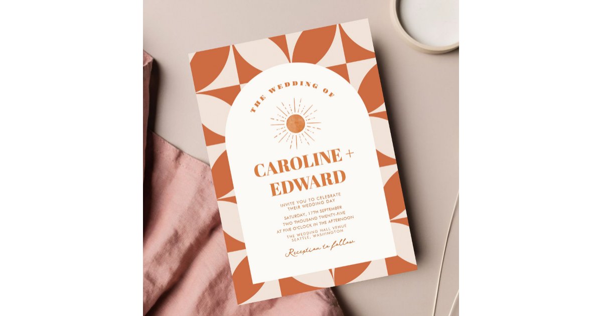 Retro Sun Colorful Wavy Boho Wedding Qr Code Invitation | Zazzle