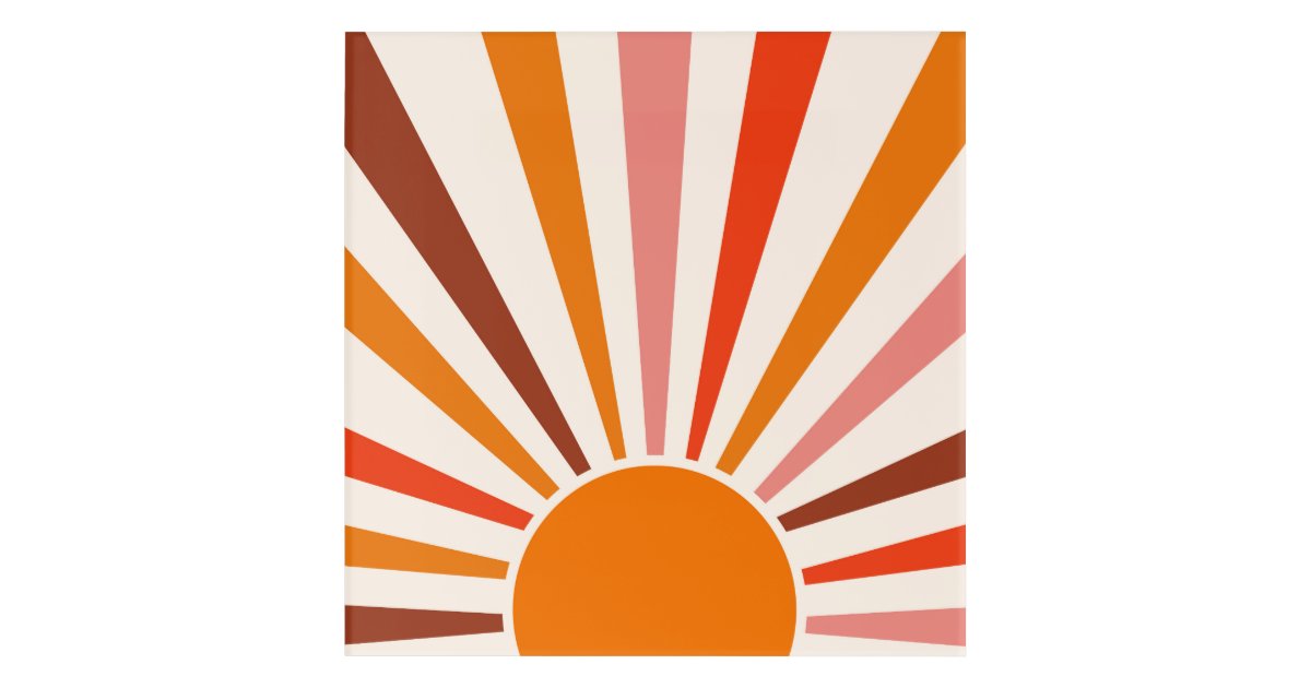 Retro Sun Rays Burst Sunset Orange Mid Century Acrylic Print | Zazzle