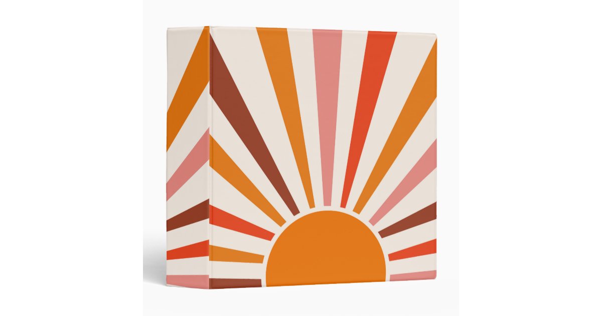 Retro Sun Rays Burst Sunset Orange Yellow Red 3 Ring Binder | Zazzle