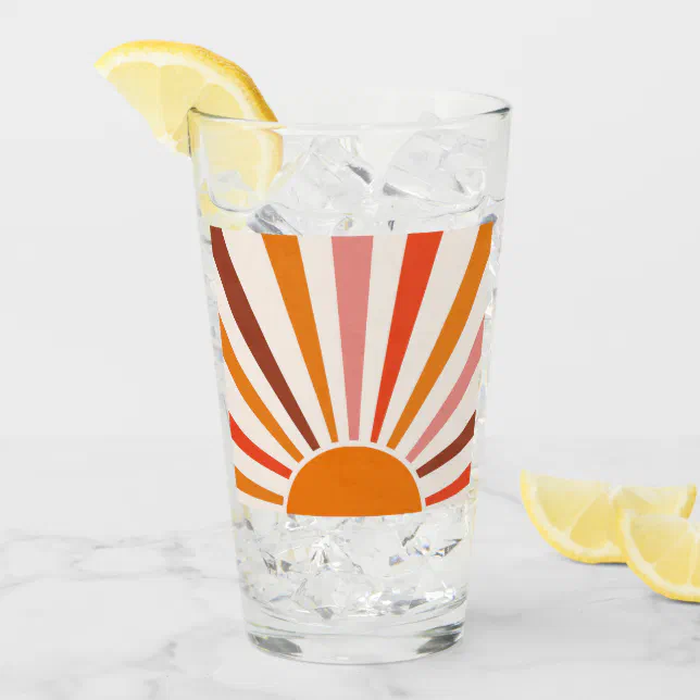 Retro Sun Rays Burst Sunset Orange Yellow Red Glass | Zazzle