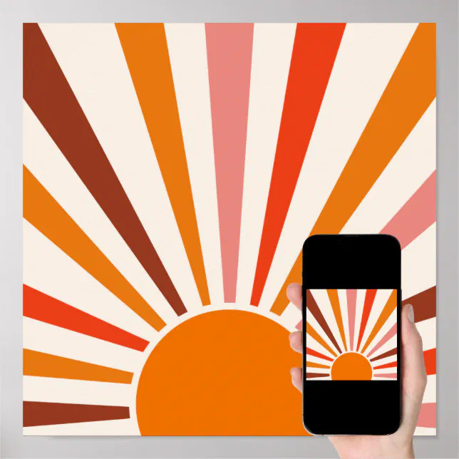 Retro Sun Rays Burst Sunset Orange Yellow Red Poster | Zazzle
