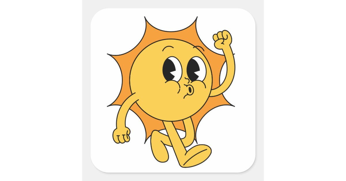 Retro Sun Smiley Square Sticker | Zazzle