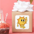 Retro Sun Smiley Square Sticker | Zazzle