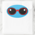 Retro Sunglasses Red on Blue Oval Sticker | Zazzle