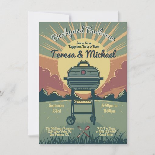 Retro Sunset Backyard BBQ Party Invitation | Zazzle
