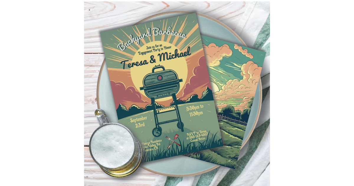 Retro Sunset Backyard BBQ Party Invitation | Zazzle