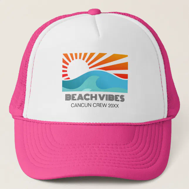 Retro Sunset Beach Vibes Vacation Summer Girl Trip Trucker Hat | Zazzle
