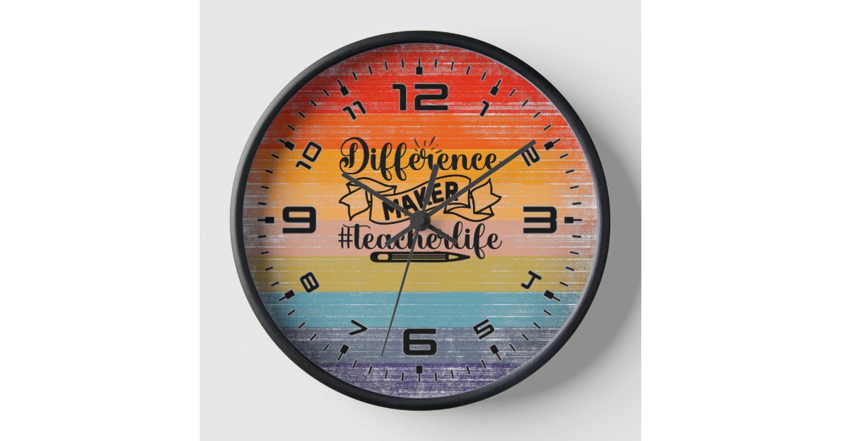 Retro Sunset Difference Maker #Teacherlife Clock | Zazzle
