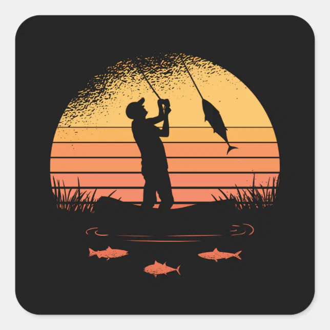 Retro Sunset Fisher Lake Fishing Gift Square Sticker | Zazzle