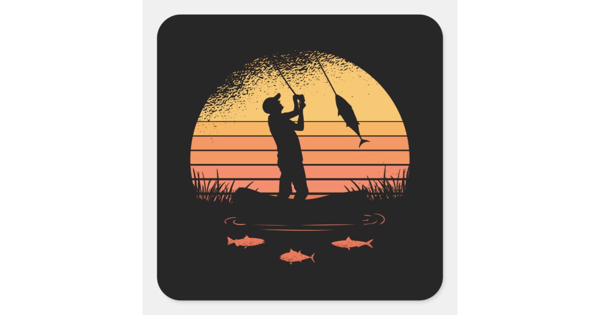 Retro Sunset Fisher Lake Fishing Gift Square Sticker | Zazzle