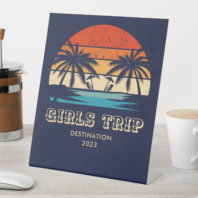Retro sunset Girls trip bachelorette Party Pedestal Sign | Zazzle