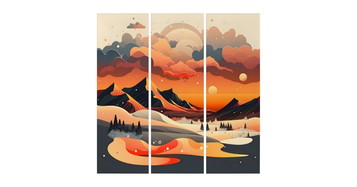 Retro Sunset Mountain Landscape Triptych | Zazzle