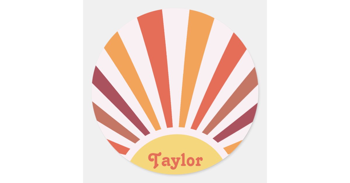 Retro Sunset Sun Rays Personalized Name Classic Round Sticker | Zazzle