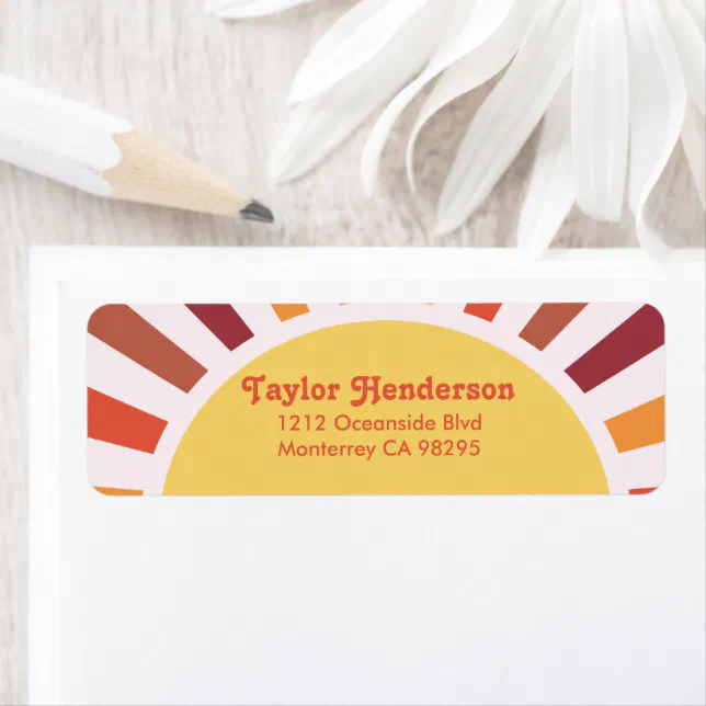 Retro Sunset Sun Rays Personalized Name Label | Zazzle