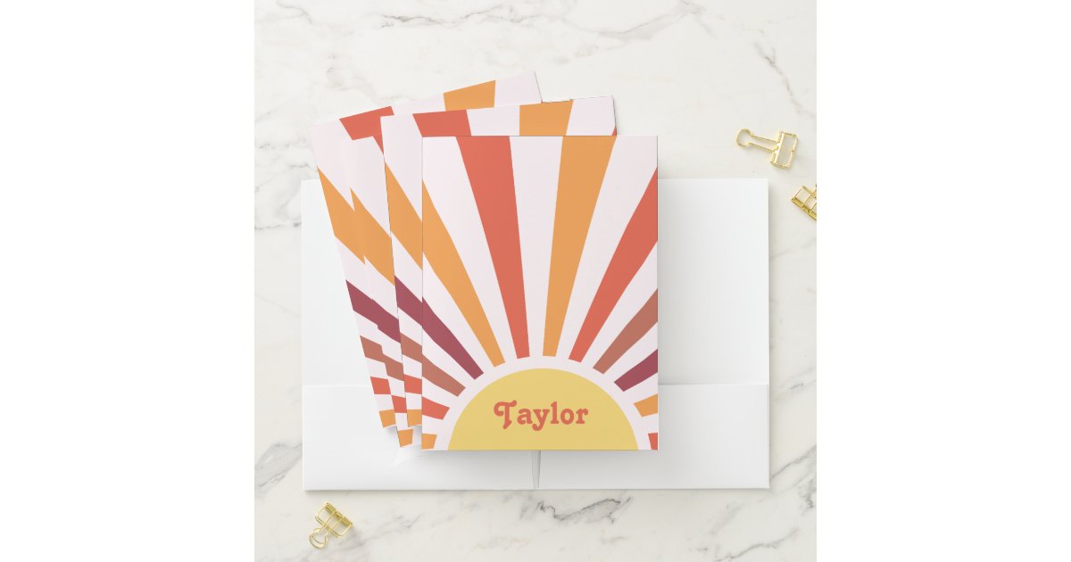 Retro Sunset Sun Rays Personalized Name Pocket Folder | Zazzle