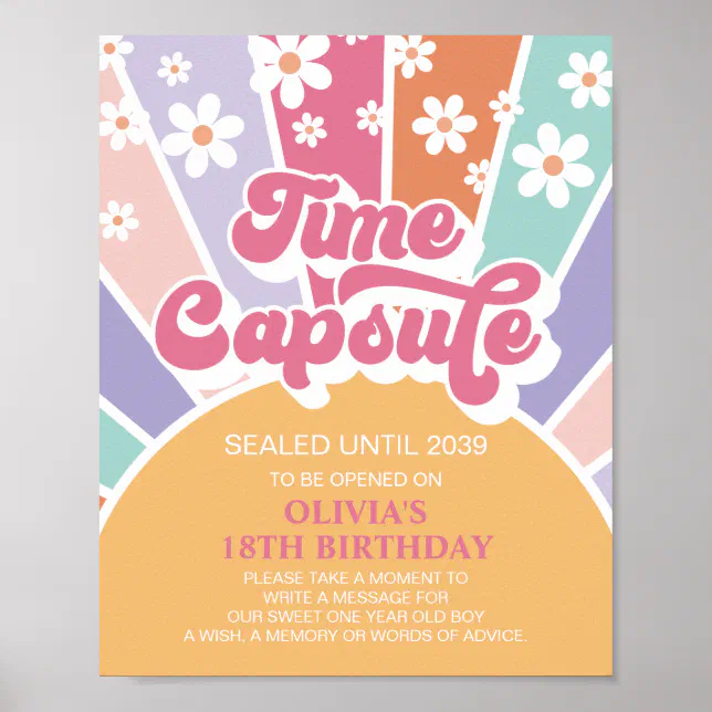 Retro Sunshine 1st Birthday Time Capsule Poster | Zazzle