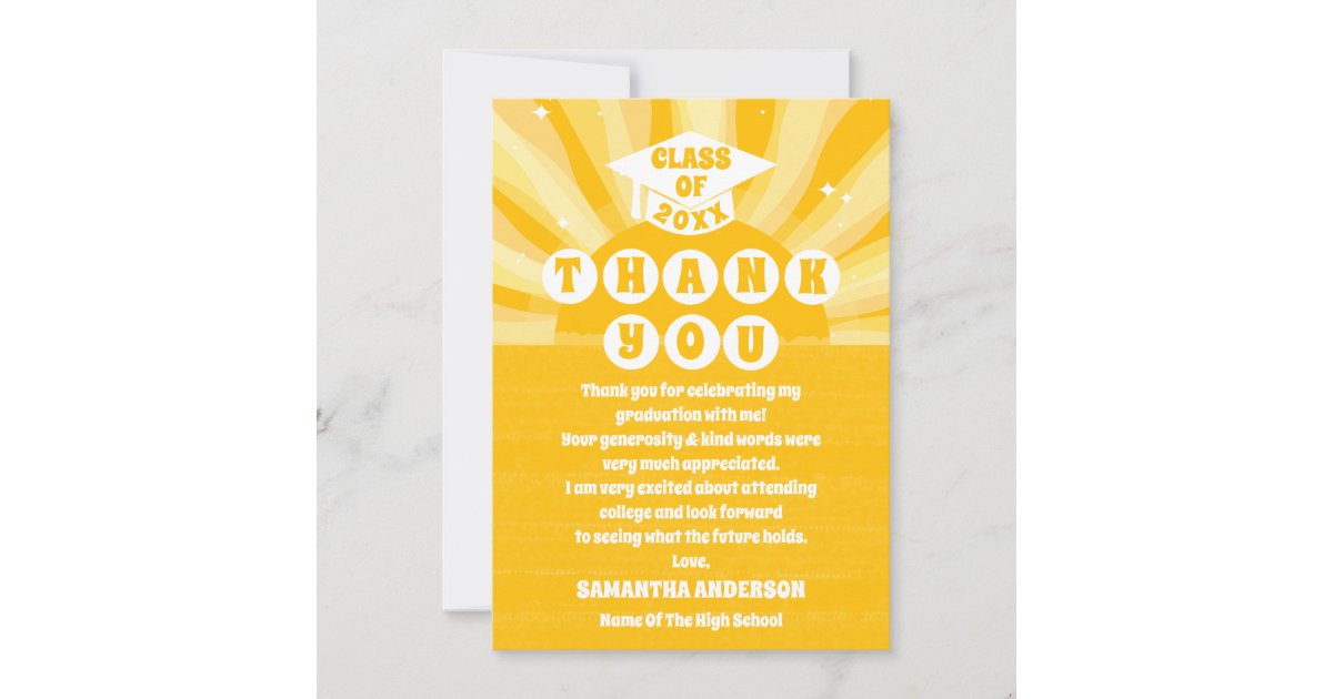 Retro Sunshine Graduation Thank You Card | Zazzle