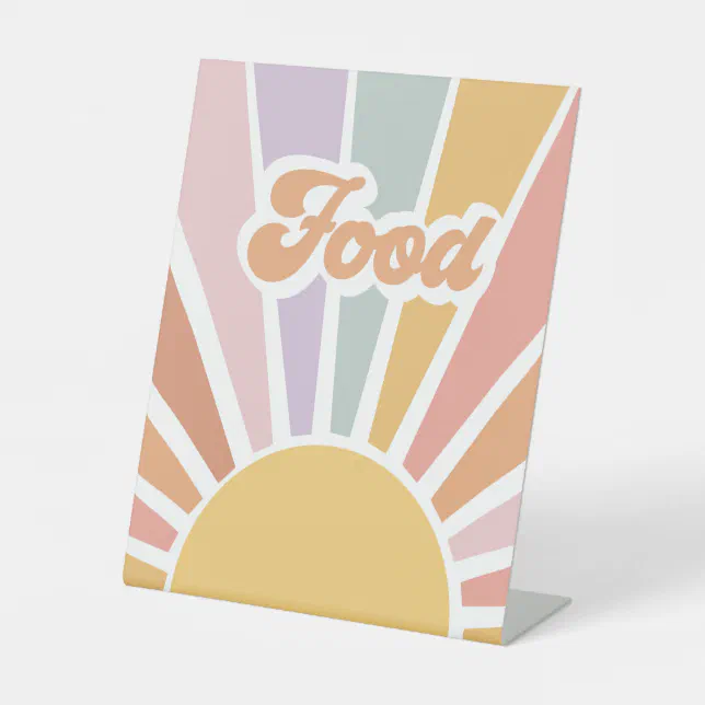 Retro Sunshine Groovy Baby Shower Food Pedestal Sign | Zazzle