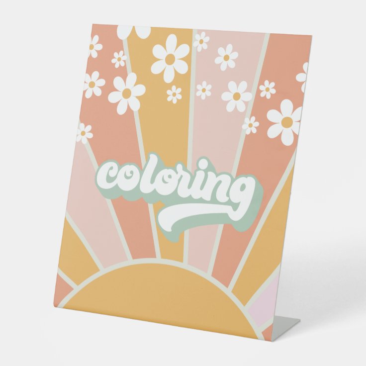 Retro Sunshine Groovy Coloring activity Pedestal S Pedestal Sign | Zazzle
