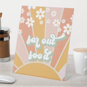 Retro Sunshine Groovy Far Out Food Pedestal Sign | Zazzle
