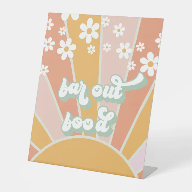 Retro Sunshine Groovy Far Out Food Pedestal Sign | Zazzle