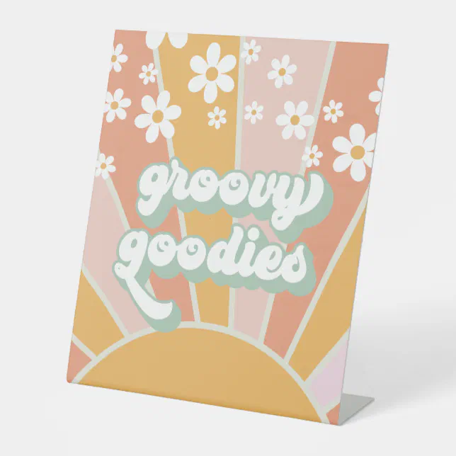 Retro Sunshine Groovy Goodies Food Pedestal Sign | Zazzle