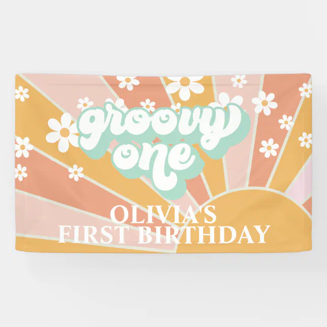 Retro Sunshine Groovy One Daisy Birthday Banner | Zazzle