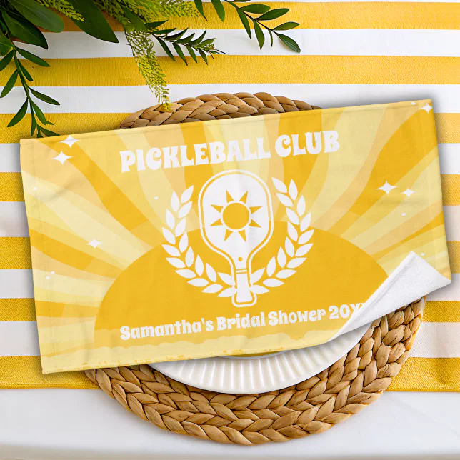 Retro Sunshine Pickleball Club Bridal Shower Hand Towel | Zazzle