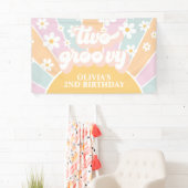 Retro Sunshine Two Groovy Pastel Daisy Birthday Banner | Zazzle