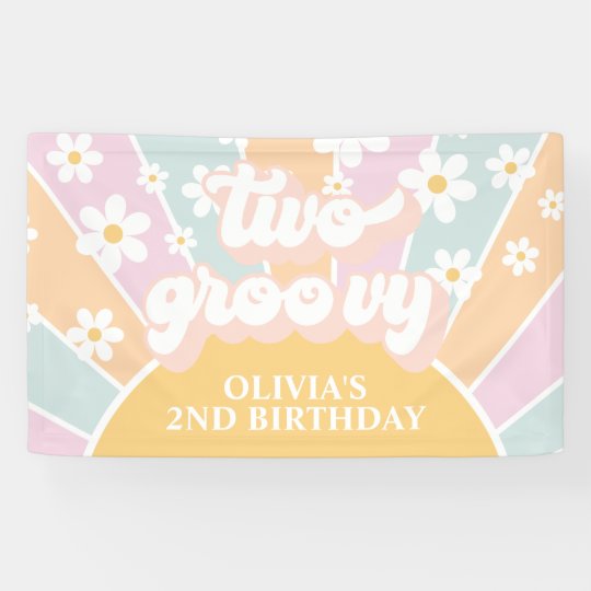 Retro Sunshine Two Groovy Pastel Daisy Birthday Banner | Zazzle.com