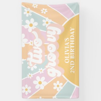 Retro Sunshine Two Groovy Pastel Daisy Birthday Banner | Zazzle