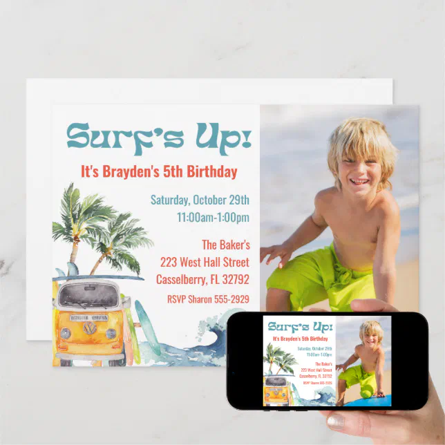 Retro Surf Birthday Party Invitations Photo | Zazzle