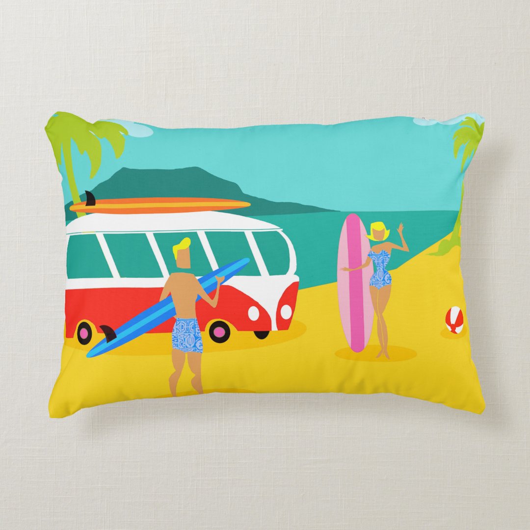 Retro Surfer Couple Accent Pillow | Zazzle
