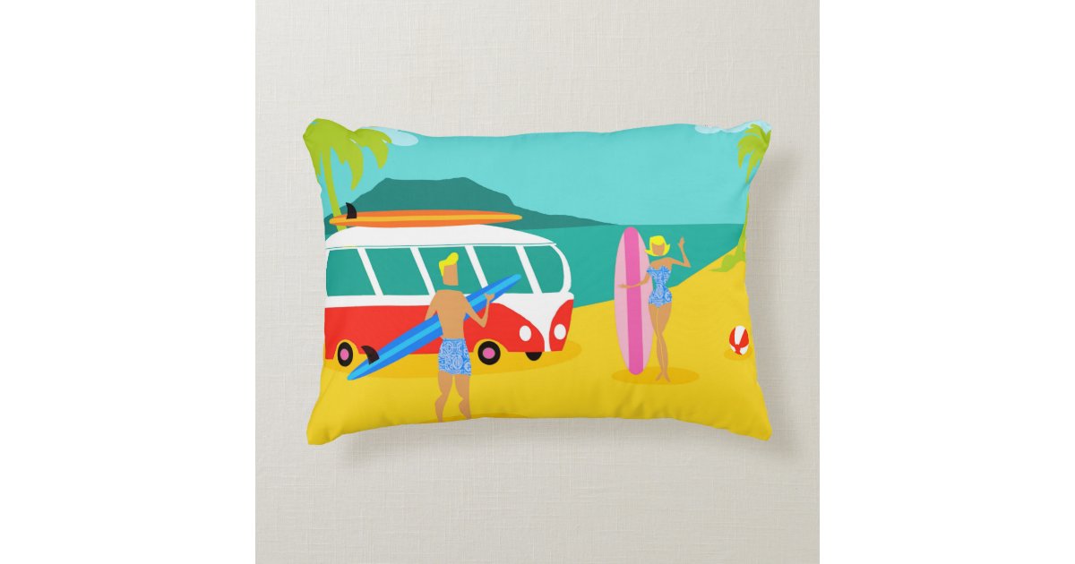 Retro Surfer Couple Accent Pillow | Zazzle