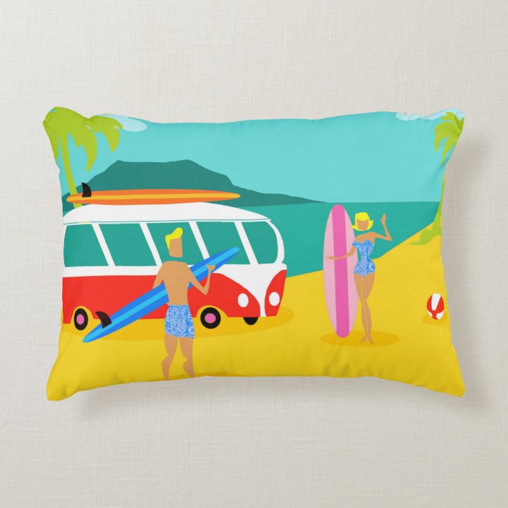 Retro Surfer Couple Accent Pillow | Zazzle