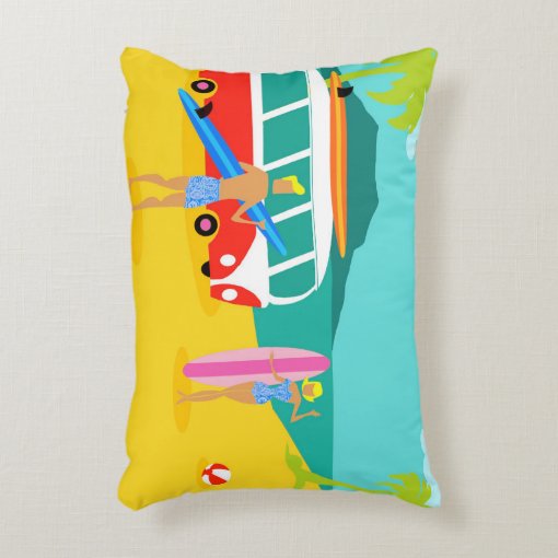 Retro Surfer Couple Accent Pillow | Zazzle
