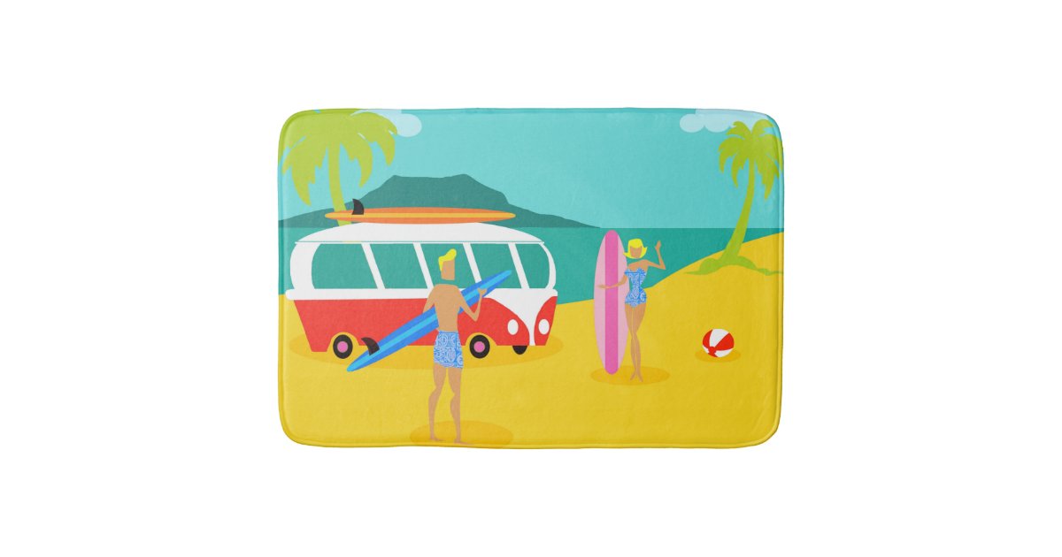 Retro Surfer Couple Bath Mat | Zazzle