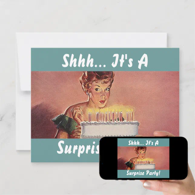 Retro Surprise Party Gal Birthday Cake Invitations | Zazzle