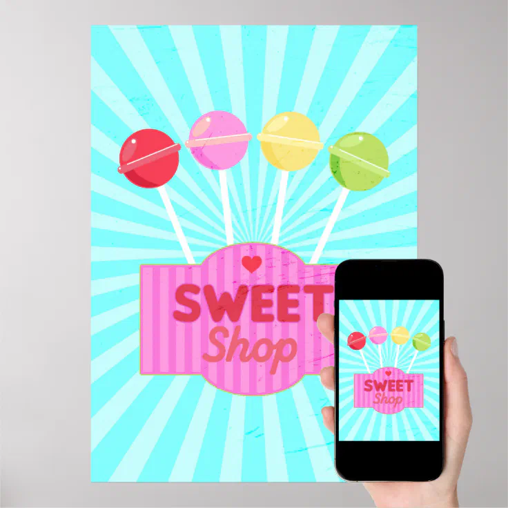Retro Sweet Shop Pastel Candy Lollipops Poster | Zazzle