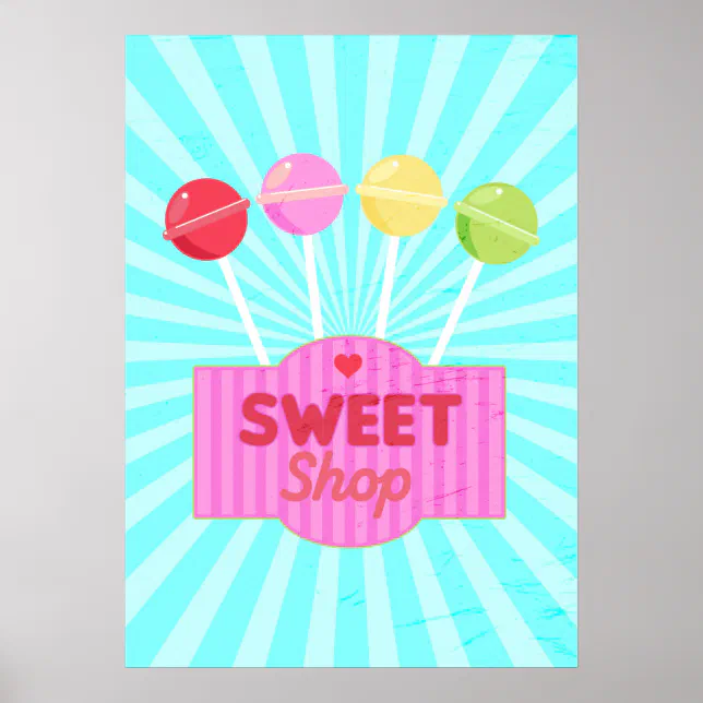 Retro Sweet Shop Pastel Candy Lollipops Poster | Zazzle