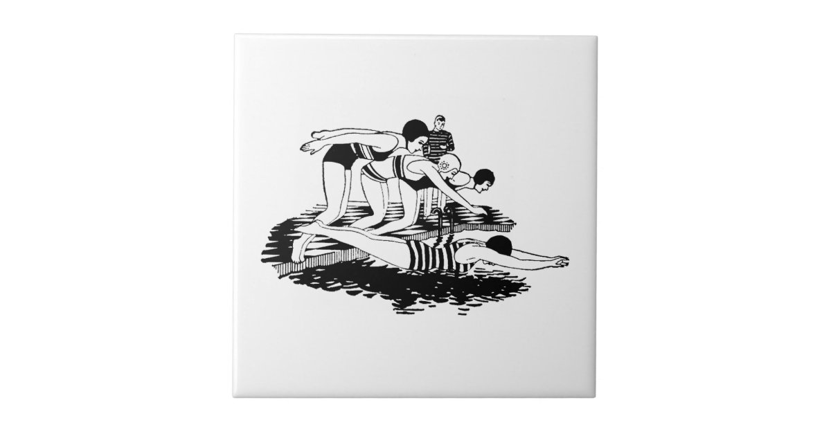 Retro Swimmers Ceramic Tile | Zazzle
