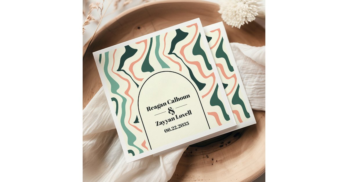 Retro Swirl Arch Mint Green And Pink Wedding Napkins | Zazzle