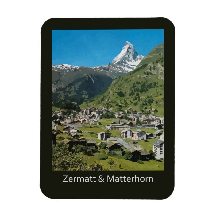 Retro Swiss travel Zermatt and Mount Matterhorn Magnet | Zazzle.com