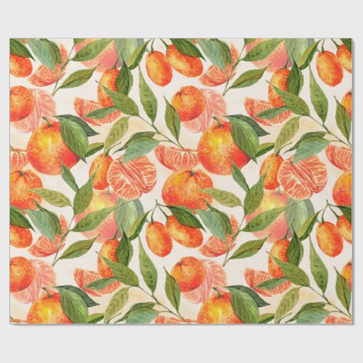 RETRO Tangerines Mandarins Branch Christmas Wrapping Paper | Zazzle