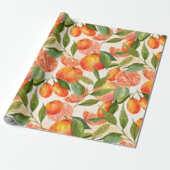RETRO Tangerines Mandarins Branch Christmas Wrapping Paper | Zazzle