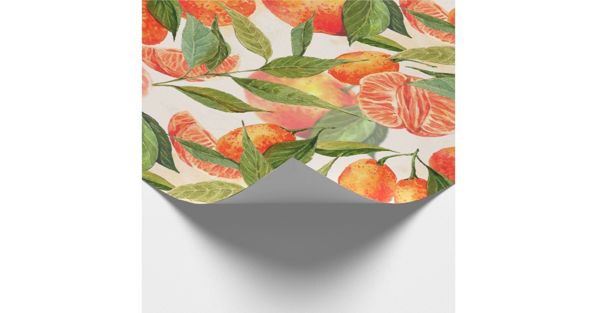 RETRO Tangerines Mandarins Branch Christmas Wrapping Paper | Zazzle