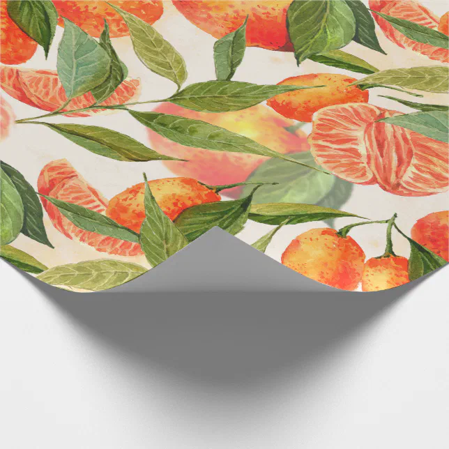RETRO Tangerines Mandarins Branch Christmas Wrapping Paper | Zazzle